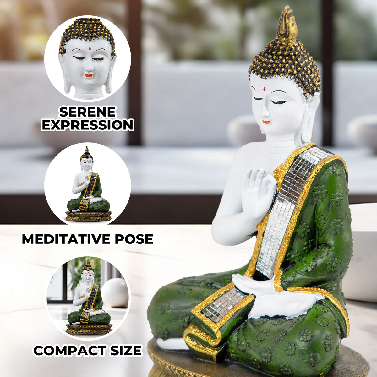 Seated Prayer Buddha Statue, 11" Figurine Home Decor Ornament. Buddhism ...
