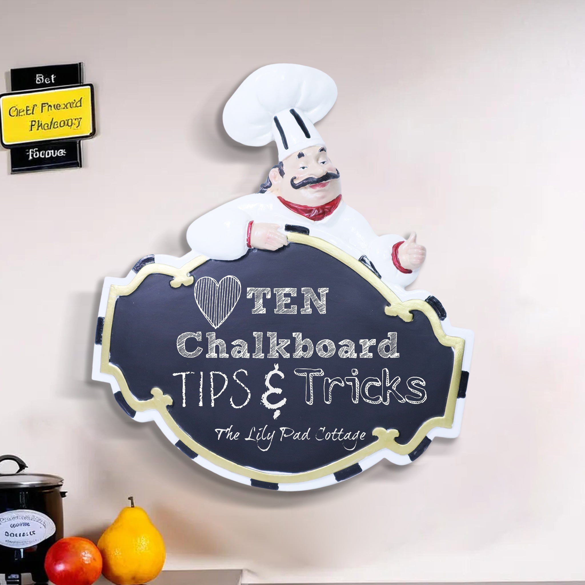 Kitchen Wall Art Decor, Resin Chef with Chalkboard Menu for – Sona Casa